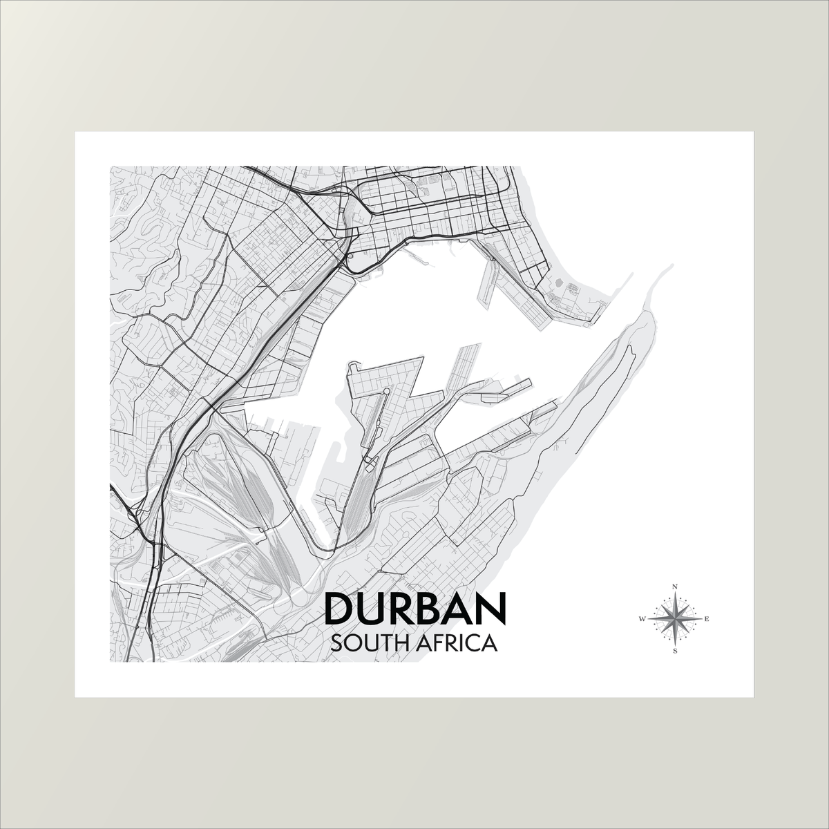 Durban Harbour Map | Grey – Africa Map Art