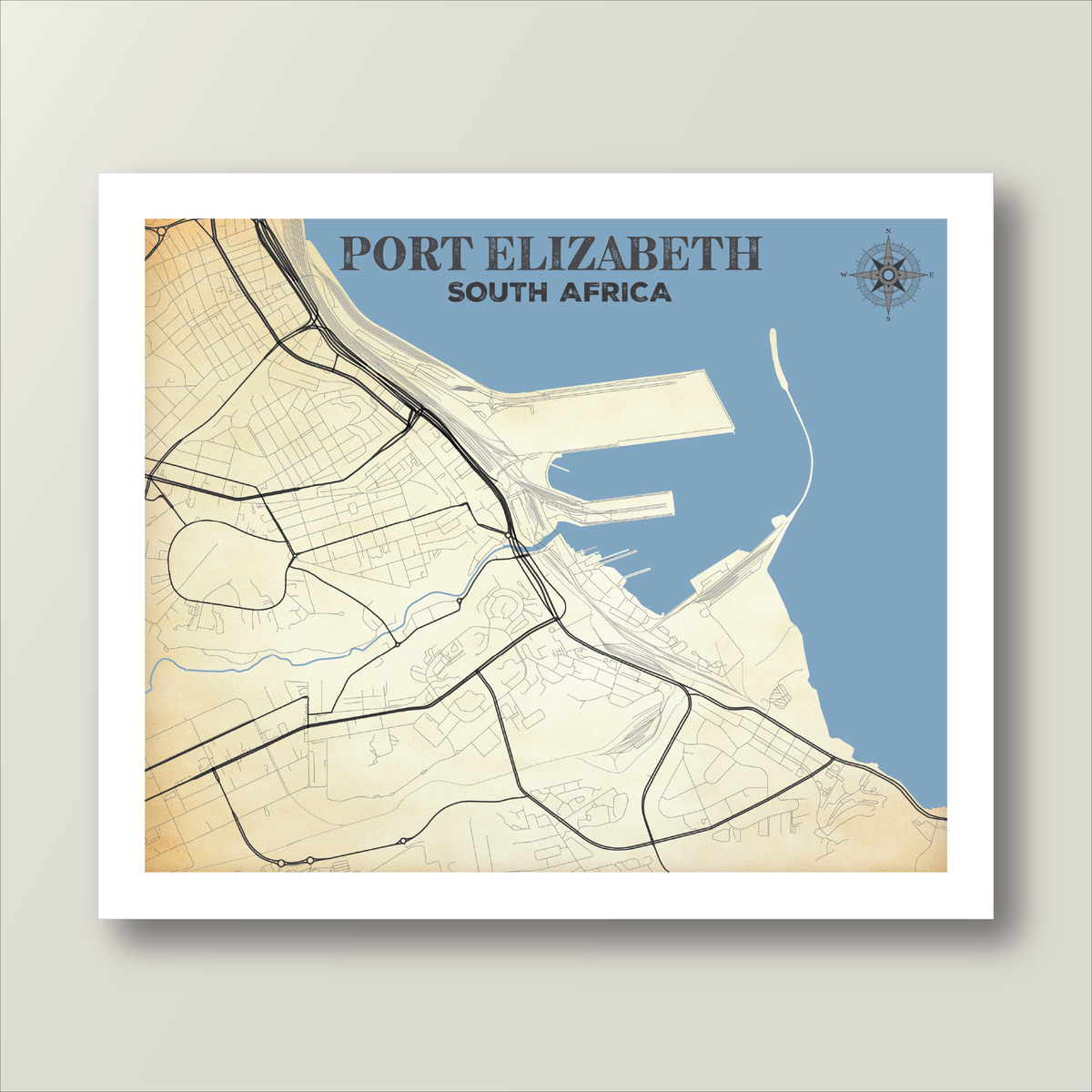 Port Elizabeth Harbour | Bay Blue – Africa Map Art