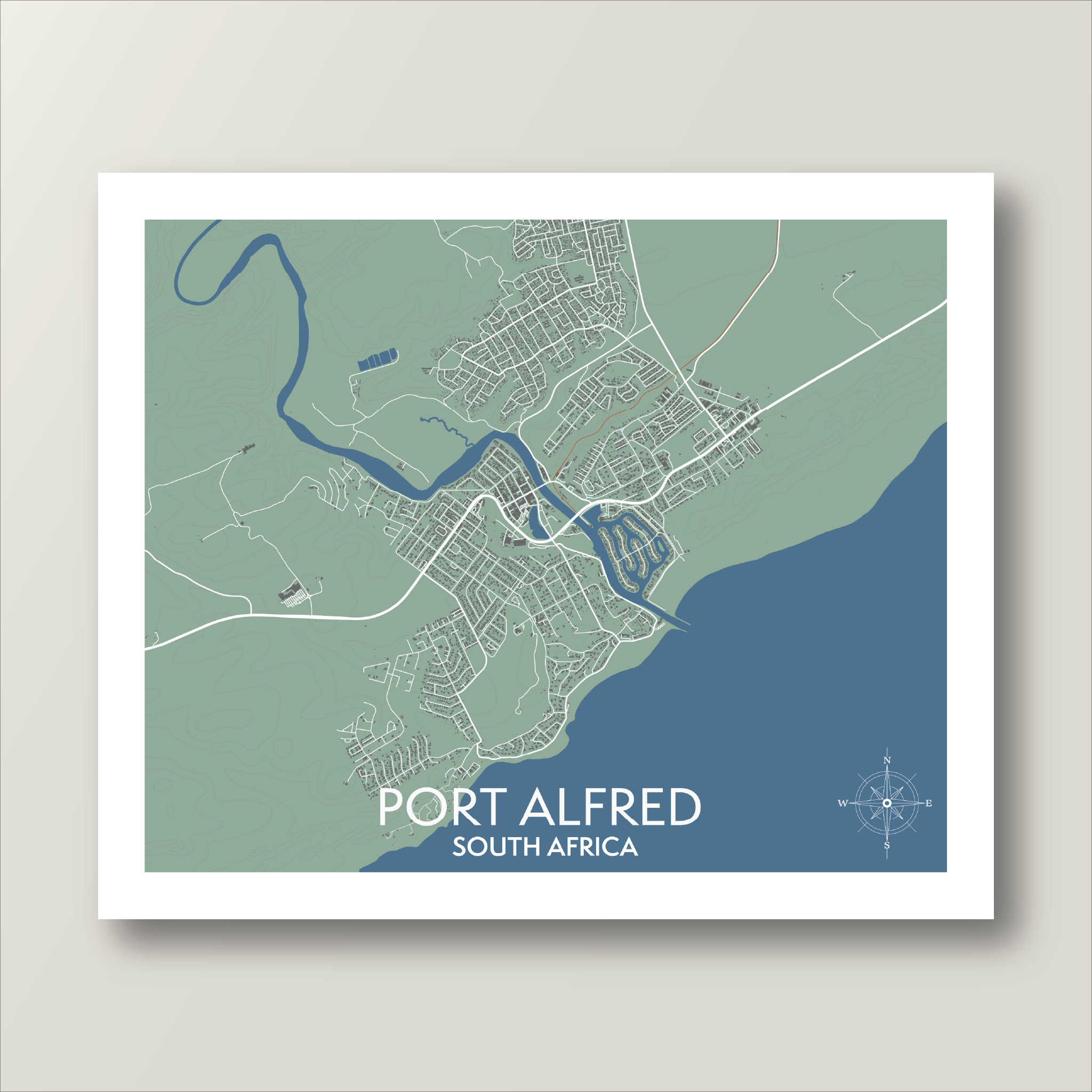 Port Alfred Map | Aloe Green & Blue – Africa Map Art