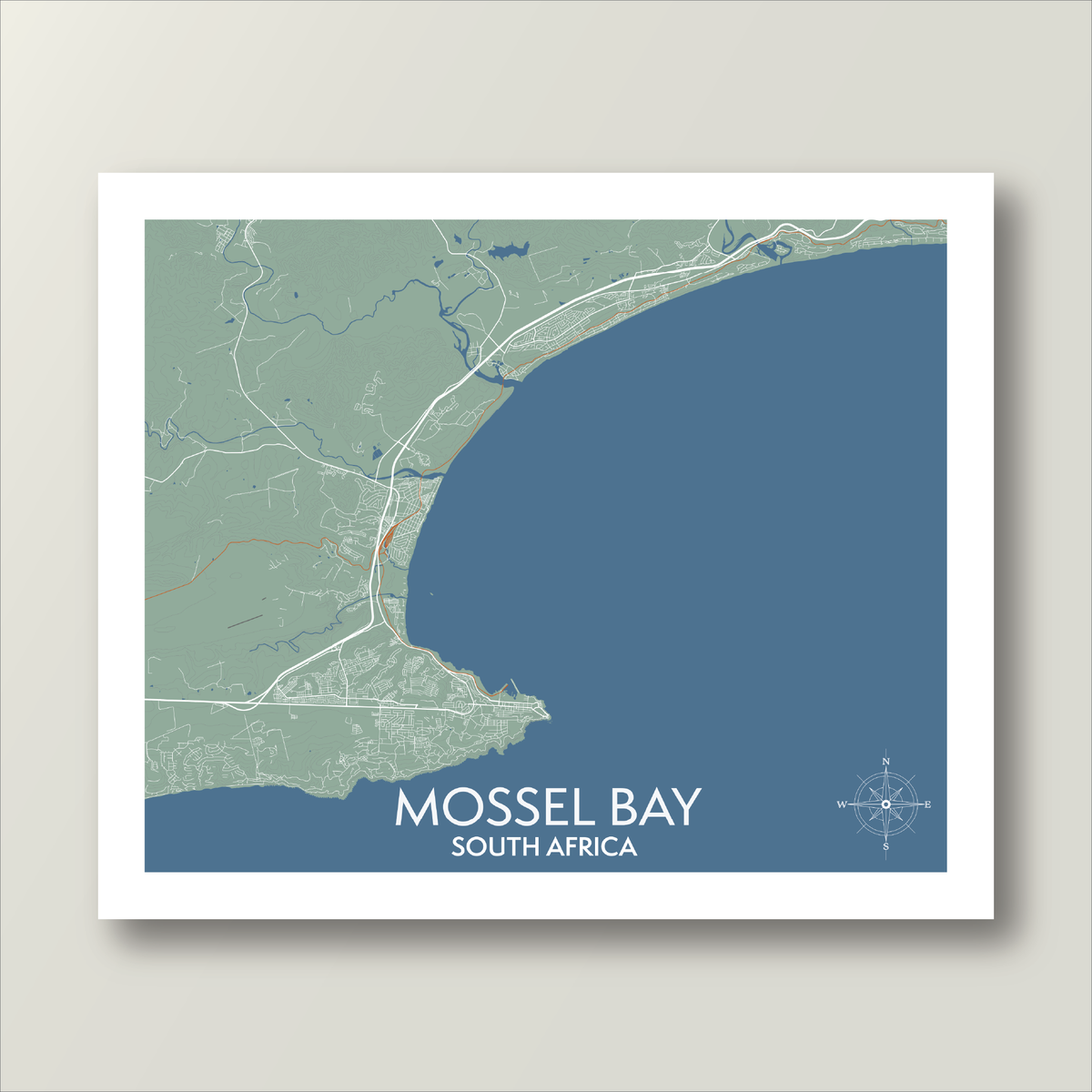 Mossel Bay Map | Aloe Green & Blue – Africa Map Art