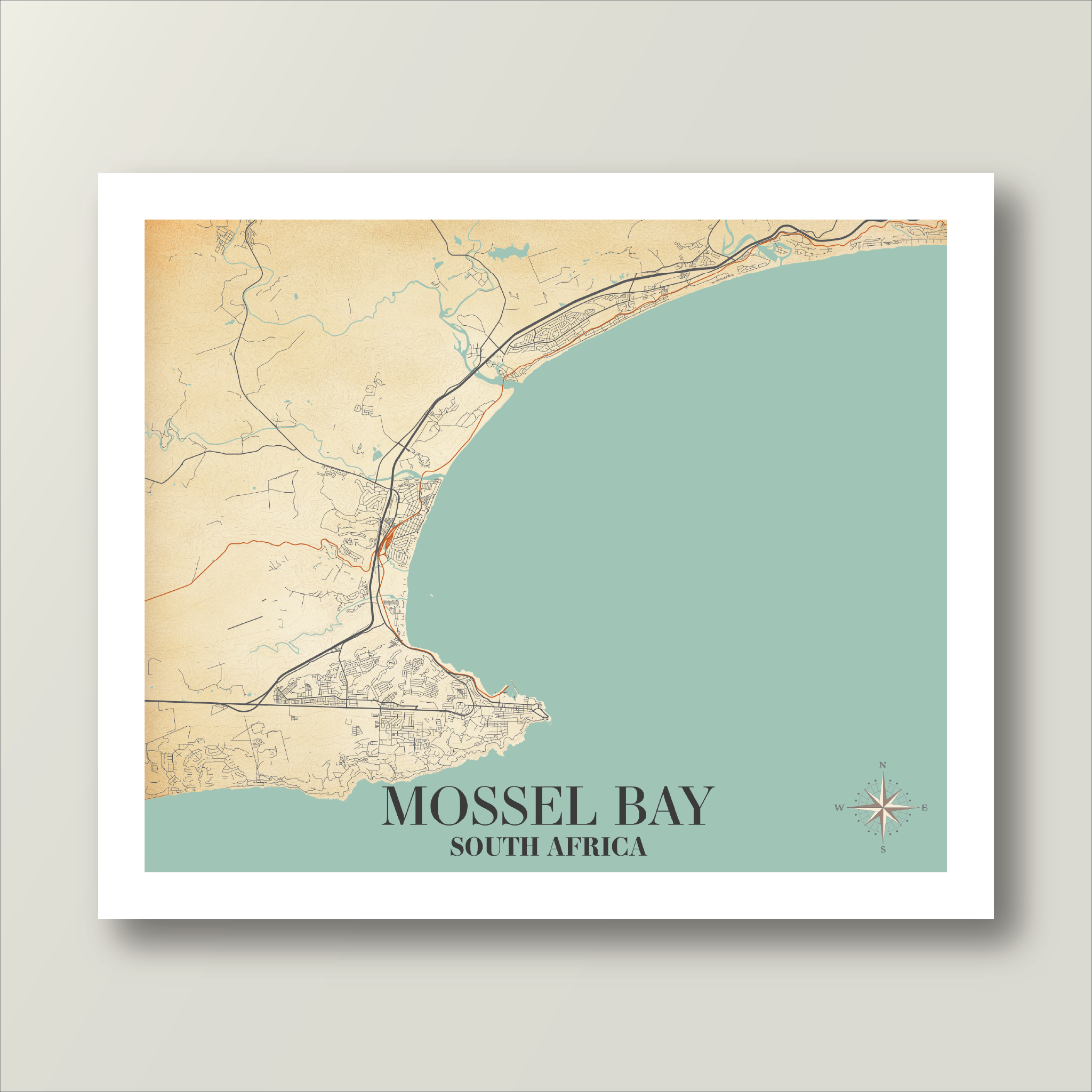 Mossel Bay Map | Antique Patina – Africa Map Art