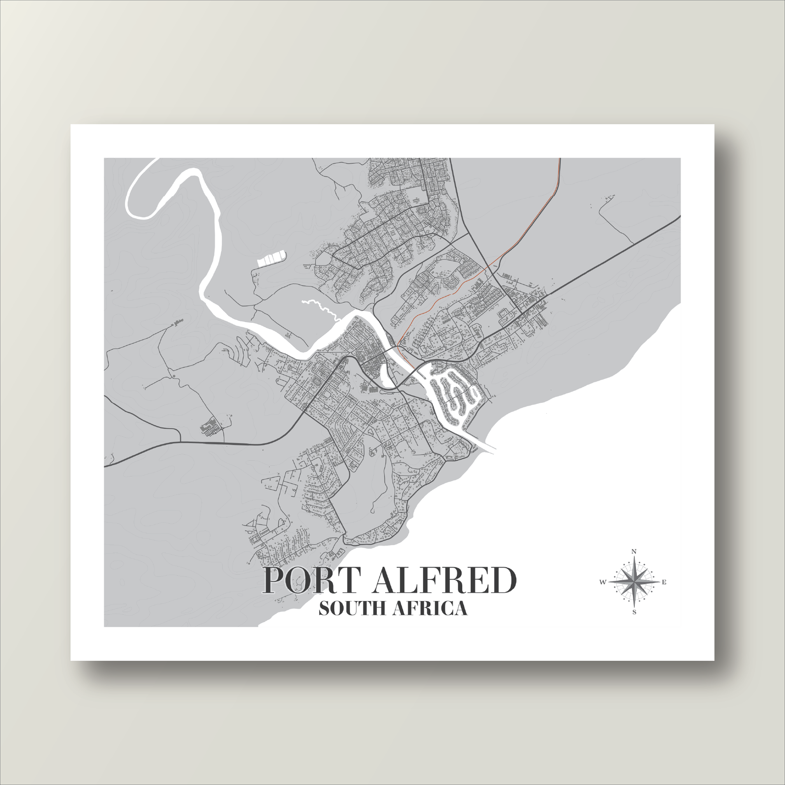 Port Alfred Map | Grey – Africa Map Art