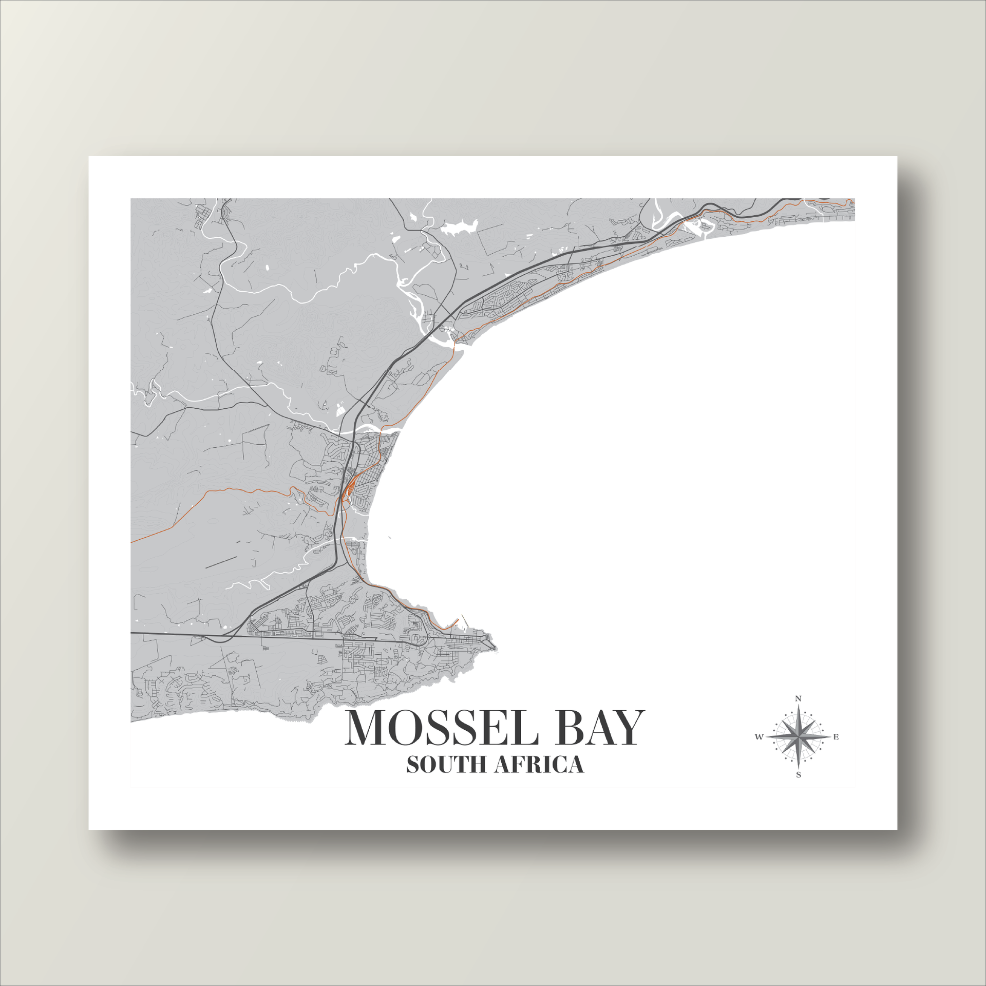 Mossel Bay Map | Grey – Africa Map Art