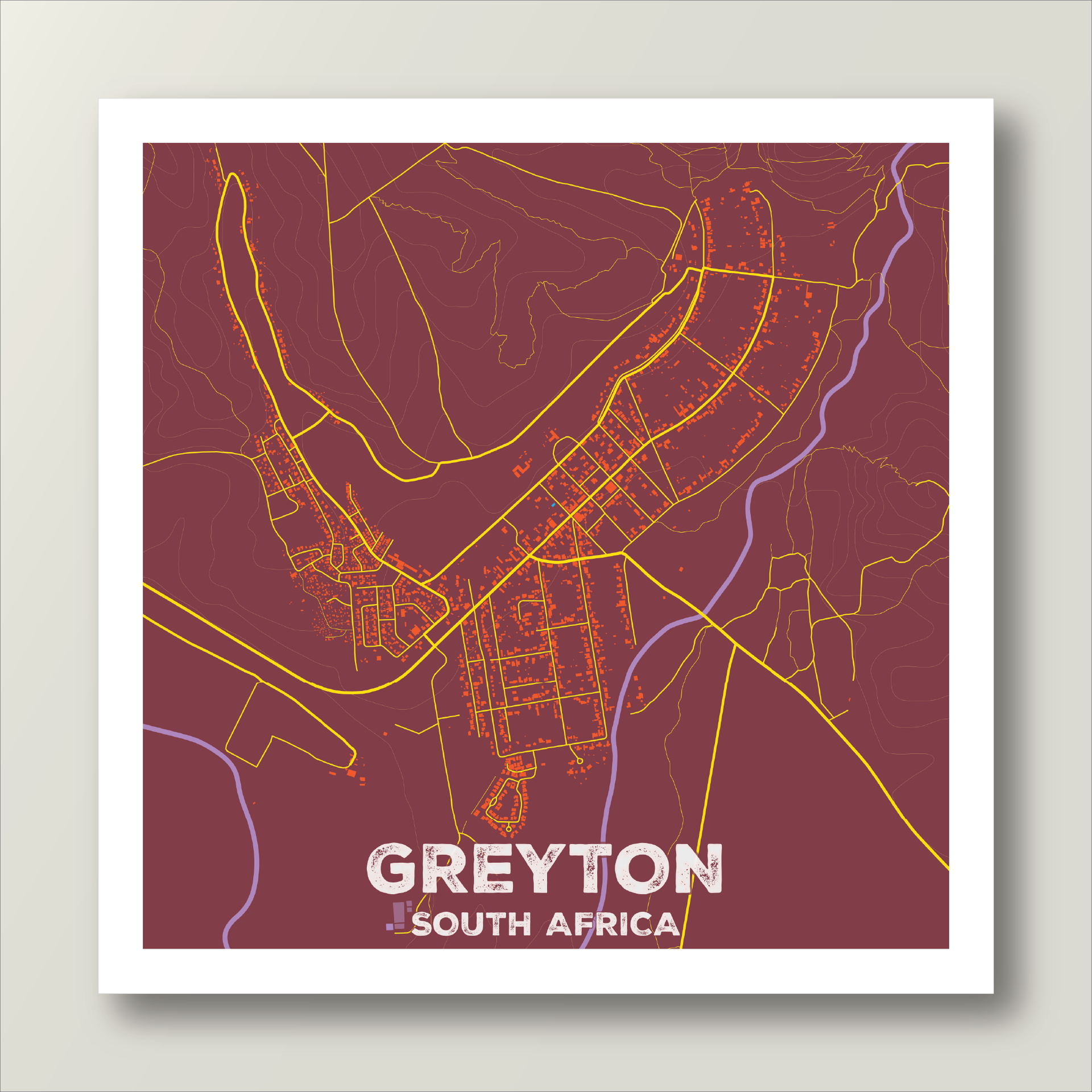Greyton Map | Pop colour style – Africa Map Art