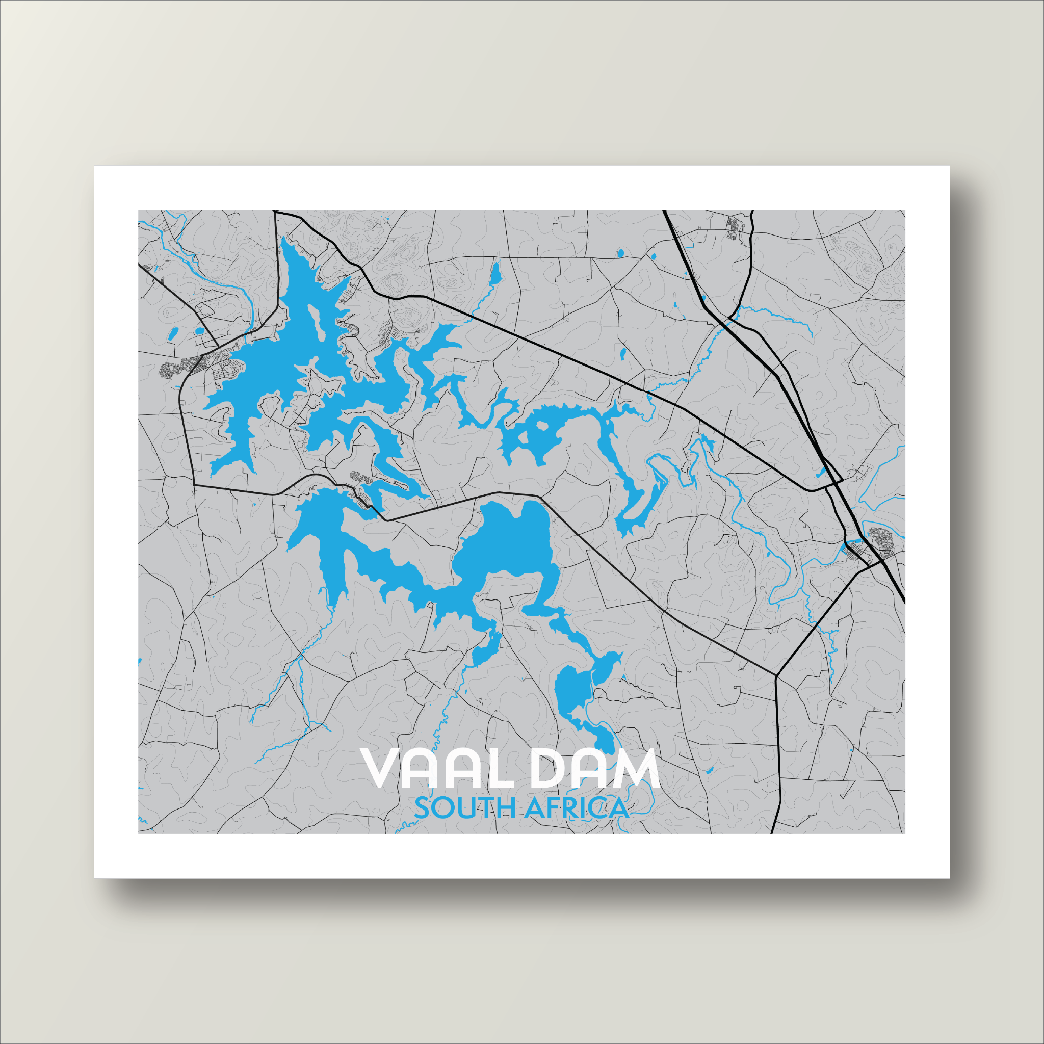 Vaal Dam | Grey & Bright – Africa Map Art
