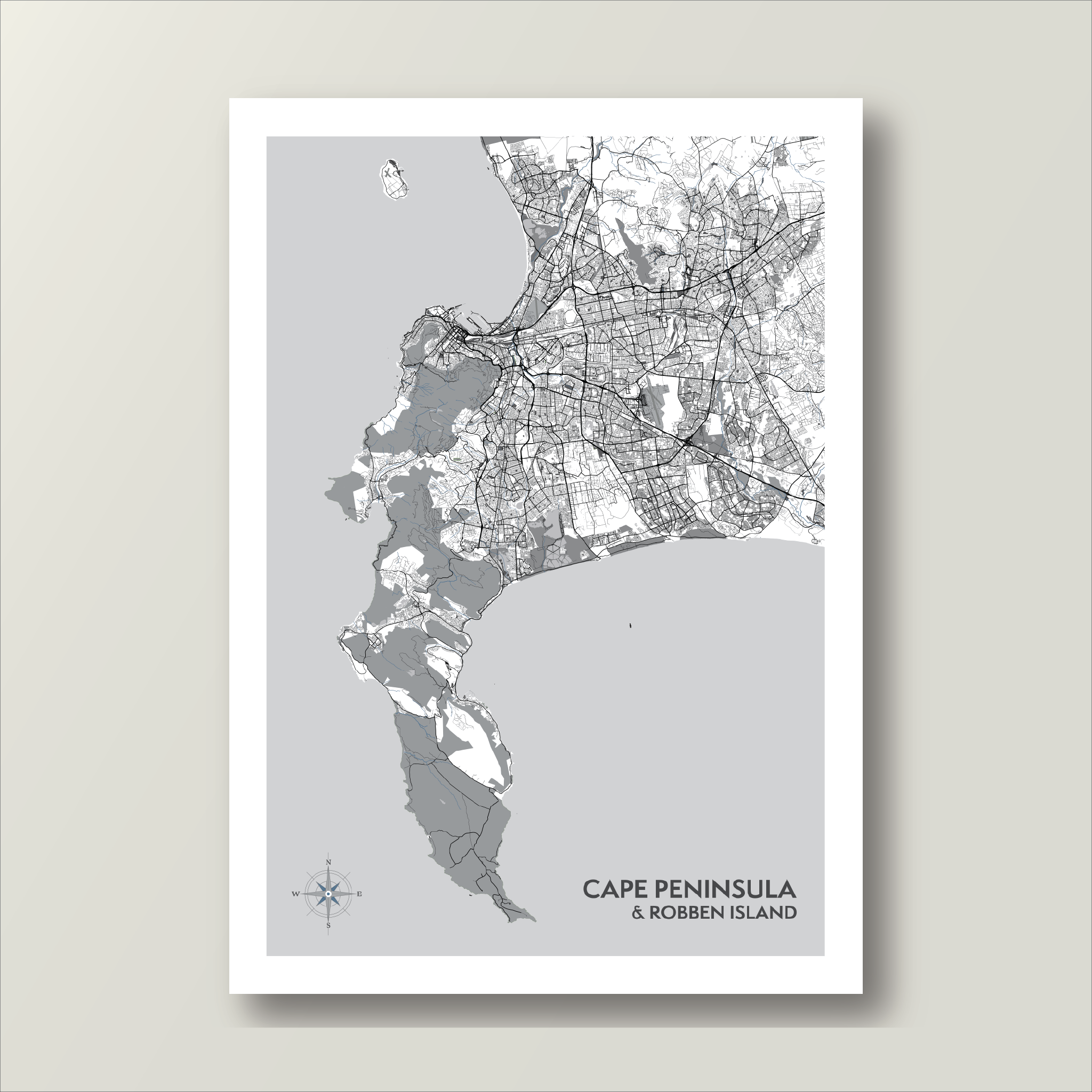 Cape Peninsula & Robben Island | Grey – Africa Map Art